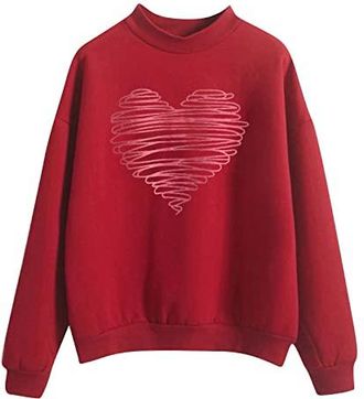 Generic Pull &agrave; capuche imprim&eacute; &agrave; col rond pour femme 2026, Rouge, S