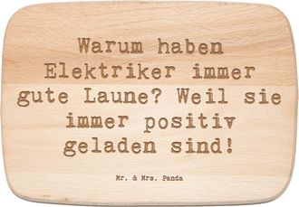 Mr. & Mrs. Panda Fr&uuml;hst&uuml;cksbrett Spruch Positiver Elektriker - Geschenk, Kollegen, Elektriker Geschenke, Weisheit, Schneidebrett Holz, Techniker
