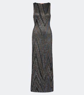Missoni Maxikleid aus H&auml;kelstrick mit Pailletten