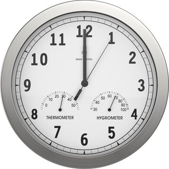 bonVIVO Timerider Wanduhr mit Radio, pr&auml;zise, leise, f&uuml;r Wohnzimmer/K&uuml;che/B&uuml;ro, Wanduhr, Aluminium, mit integriertem Thermometer und Hygrometer - 30,5 cm
