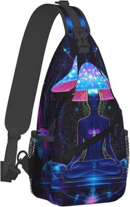 Generic Durable Sacoche Port&eacute; &eacute;paule Art des champignons magiques du yoga Sacs Poitrine R&eacute;glable Sac Poitrine pour Camping Homme Randonn&eacute;e
