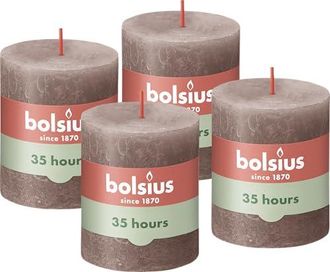 Bolsius Rustik Lot de 4 bougies piliers - Gris clair - 8 x 7 cm - Bougies d&eacute;coratives pour m&eacute;nage - Longueur de combustion : 35 heures - Sans parfum - Cire v&eacute;