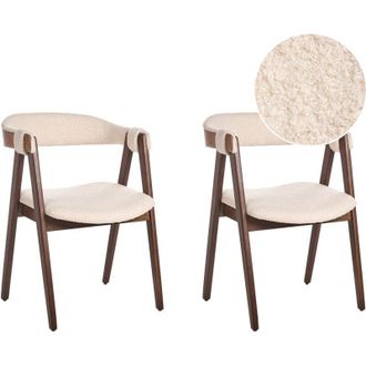 Beliani Beliani - Lot de 2 Chaises de Salle &agrave; Manger en Boucl&eacute; Assise Tapiss&eacute;e Bois Fonc&eacute; et Beige Day