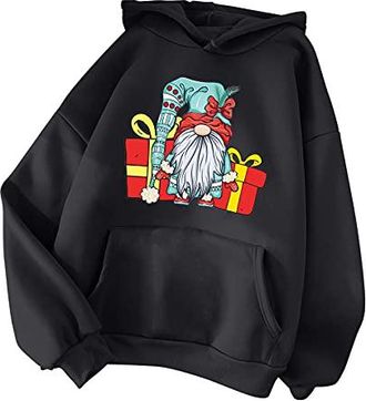 Generic Sweat &agrave; capuche de No&euml;l &agrave; manches longues avec poche et col rond pour femme, Noir, M