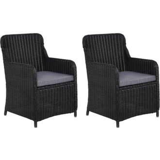 vidaXL Lot de 2 Chaises dext&eacute;rieur avec coussins R&eacute;sine tress&eacute;e Noir - Vidaxl