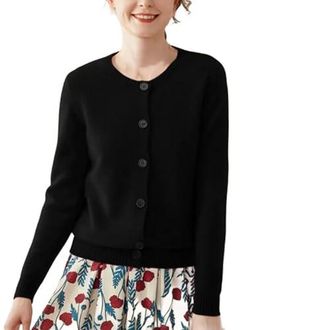Generic Cardigan ouvert en cachemire pour femme - Col rond - &Eacute;l&eacute;gant et polyvalent, noir, Taille XS