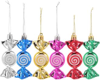 PartyKindom 6Er Set Bunte Weihnachtsanh&auml;Nger S&uuml;&szlig;Igkeiten Dekoration Aus Kunststoff F&uuml;R Weihnachtsbaum Christbaumschmuck Und Weihnachtsfeier Deko 10X3X2Cm