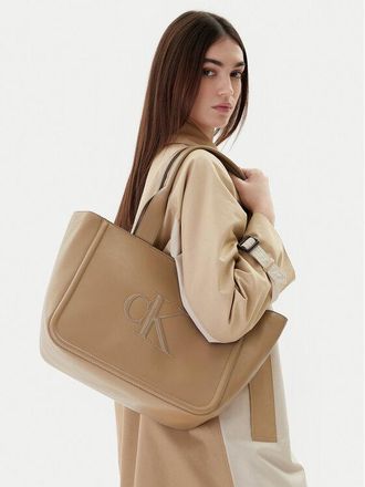 Calvin Klein Handtasche Bold Ck Medium Tote LV04F3218G Beige