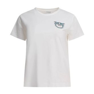 Pinko Pinko, Femme, Tops, Blanc, Taille: 38 FR T-Shirt Ras du Cou Orn&eacute; de Cristaux