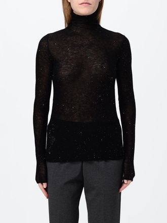 Pinko Pull &agrave; col roul&eacute; transparent en laine coupe slim &agrave; manches longues