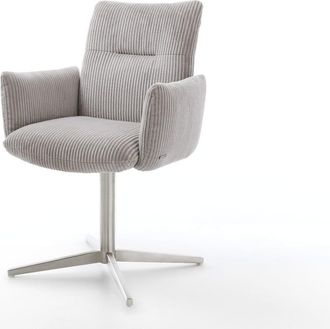 DELIFE Drehstuhl Jova-Flex mit Armlehnen Cord Silbergrau Fußkreuz Edelstahl 360° drehbar Taschenfederkern, Esszimmerstühle