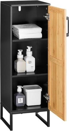 SoBuy [JAMAIS UTILISÉ] SoBuy Meuble Salle de Bain WC Petit Meuble Rangement Étroit avec Porte Bambou, Armoire WC Moderne Gain de Place pour Salle de Bain