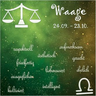 Wallario Glasbild Sternzeichen Waage - 30 x 30 cm Wandbilder Glas in Premium-Qualität: Brillante Farben, freischwebende Optik