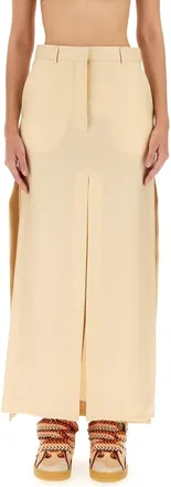 Lanvin Tailored Silk-Wool Blend Skirt - Beige