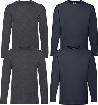 Fruit Of The Loom 4er Herren Longsleeve Baumwolle Tshirt Langarm Shirt Sets Verschiedene Farbsets M L XL 2XL 3XL 4XL 5XL & HLKauf-Block (XXL, 2X Dark Heather, 2X Deep N