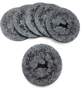 Boltze Boltze Glasuntersetzer Leopold Filz grau 6 er Set mit Hirsch ø 10 cm