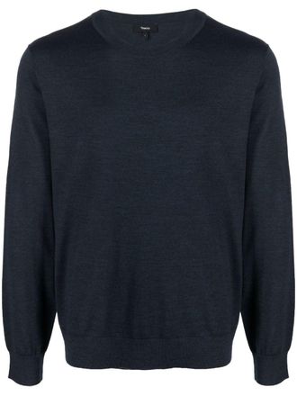 Theory pull en maille &agrave; col rond - Bleu
