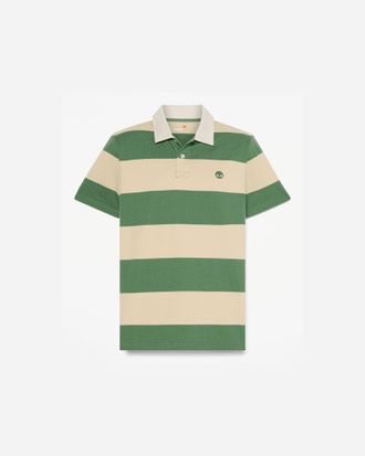 Timberland Kurz&auml;rmeliges Rugby-Poloshirt mit Streifendesign f&uuml;r Herren in Beige/Dunkelgr&uuml;n, Herren, Beige, Gr&ouml;&szlig;e