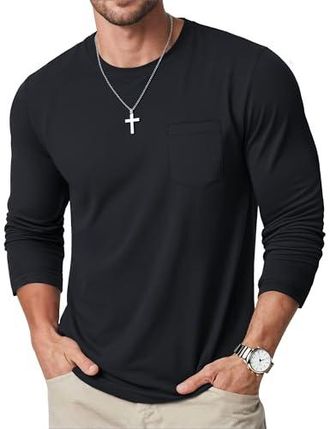 Magcomsen T-Shirt &agrave; Manches Longues pour Homme Col Rond Manches Longues Simple et Confortable Fonctionnel l&eacute;ger Haut avec Poche