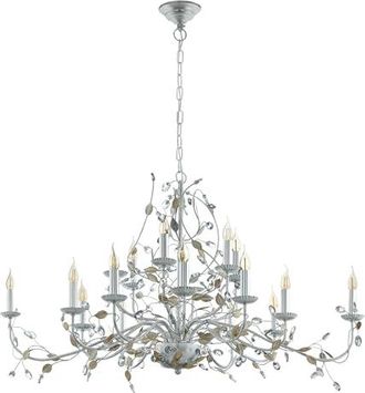 Eglo Pendelleuchte Flitwick 1, 15-flammiger Vintage Kronleuchter mit Kristallen, H&auml;ngelampe aus Stahl in Silber, Esszimmerlampe mit Bl&auml;tter-Dekor, Lampe h&auml;