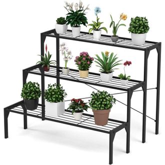 Costway Costway - 3-stufiger Metall Blumentreppe Blumenregal, Pflanzenstaender Pflanzenregal Metallkonstruktion, Pflanzentreppe Pflanzentoepfe f&uuml;r Garten