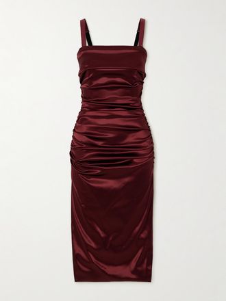 Dolce & Gabbana Robe Midi En Satin À Fronces - Rouge