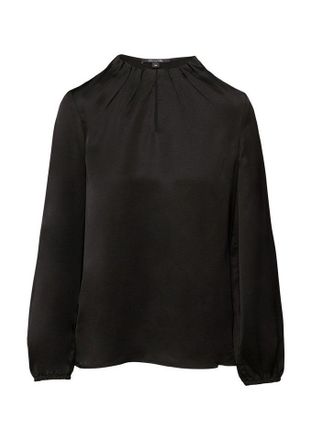 Comma Langarmbluse Bluse Satin-Bluse mit Falten-Detail am Ausschnitt