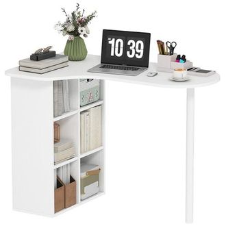 HOMCOM Bureau irrégulier Table dordinateur 100 x 59 cm, Bureau en Bois Moderne avec 6 Compartiments, 4 étagères réglables et Cadre en Acier, Poste de Travail