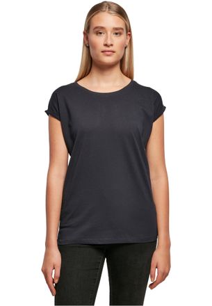 Build Your Brand Damen T-Shirt Ladies Extended Shoulder Tee, lang geschnittenes T-Shirt für Frauen, Baumwolle, Navy, 5XL