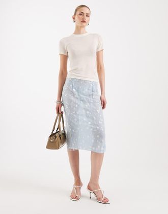 Asos Bleistiftrock in Blau mit transparentem, verziertem Overlay