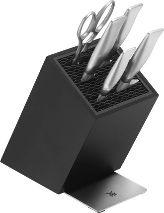 WMF Grand Gourmet Vorteils Messerblock mit Messerset 6teilig, Made in Germany, 4 Messer geschmiedet, Küchenschere, Buchenholz, Performance Cut