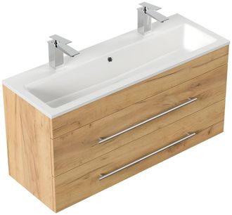 Magnolia Home Badm&ouml;bel Mars 1000 f&uuml;r 2 H&auml;hne 100x36cm mit 2 SoftClose Schubladen Eiche Gold