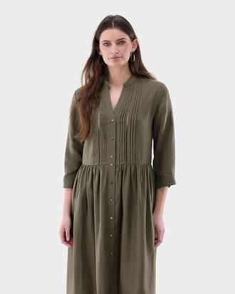 van Laack Midikleid aus Leinen mit Lochstick-Details