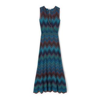 Motivi Femme, Robes, Bleu, Taille: 40 FR Robe Longue Coupe Droite en Maille Chevron Fine