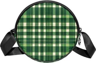 Generic Sac &agrave; bandouli&egrave;re rond pour femme, sac &agrave; bandouli&egrave;re r&eacute;tro &agrave; carreaux avec fermeture &eacute;clair, bretelles r&eacute;glables, sac &agrave; main rond d&eacute;contract&eacute; pour fem