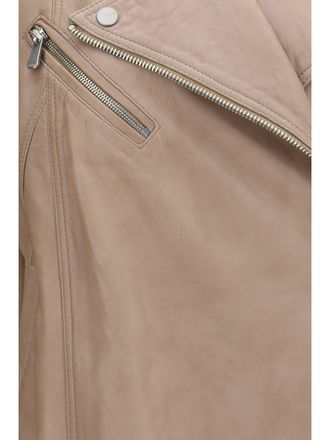 Pinko Sheep Leather Biker Jacket - Beige