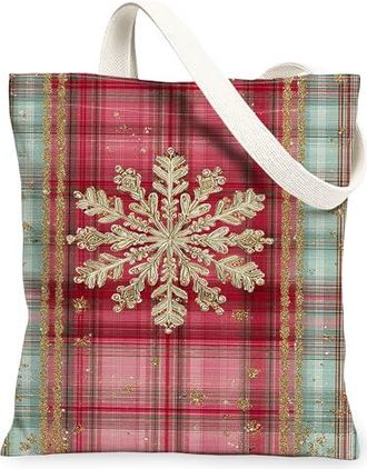 Generic Sacs fourre-tout en toile motif flocon de neige dhiver, sacs de courses r&eacute;utilisables, l&eacute;gers et lavables avec bandouli&egrave;re en toile, Rouge, 13x15 Inch