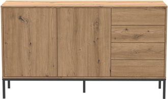 Calicosy Anrichte mit 2 T&uuml;ren & 4 Schubladen - Holzdekor & F&uuml;&szlig;e aus schwarzem Metall - Push-& Pull-&Ouml;ffnung - Kollektion Lenny - Wohnzimmer, Esszimmer - L 140 x