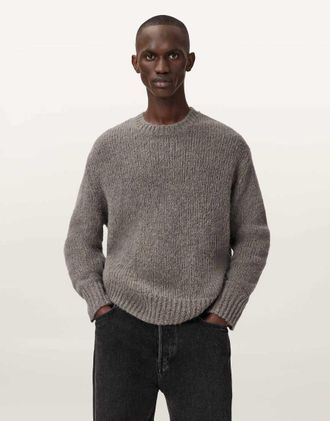AllSaints Saku - Sweatshirt in Metallgrau mit Rundhalsausschnitt