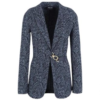 Giorgio Armani Einreihige Jacke aus Viskose-Jacquard und Jersey-Kaschmir - - Jackets - Damen - Blau - S