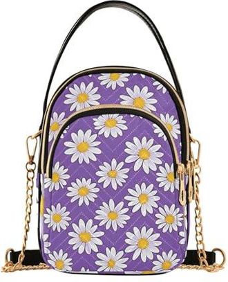 Mnsruu Sac à bandoulière pour femme - Motif marguerites violettes - Avec sangle réglable