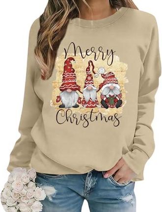 Generic Chandail de No&euml;l pour femme - Chandail &agrave; col rond et manches longues - Sweat-shirt nain mignon pour voyage, quotidien, streetwear, Couleur cr&egrave;me., XXL