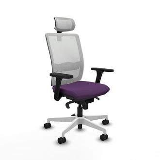 Piqueras y Crespo B&uuml;rostuhl mit R&uuml;ckenlehne und 3D-Armlehnen, h&ouml;henverstellbare Lendenwirbelst&uuml;tze und Kopfteil, h&ouml;henverstellbar und neigbar, Wei&szlig;/Violett