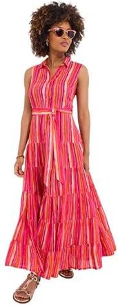 Joe Browns Striped Sleeveless Button Through Maxi Shirt Dress Robe, Rose, 44 Femme