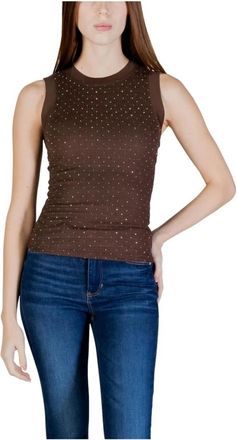 Guess Femme, Tops, Brun, Taille: 44 FR Sleeveless Round Neck Tank Top