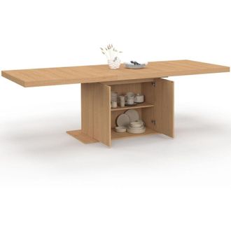 IDMarket Table &agrave; manger extensible rectangle JULIETTE 8-12 personnes pied central effet lattes avec rangement 200-250 cm