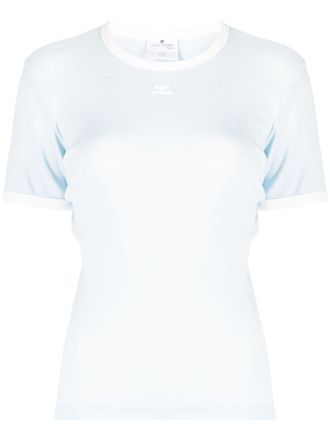 Courrèges t-shirt en coton à logo brodé - Bleu