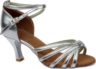 Beaupretty Chaussures de Danse Latine Satinées à Talons pour Femme Bride Nouée Bout Ouvert Design Serpent Élégantes et Faciles à Enfiler