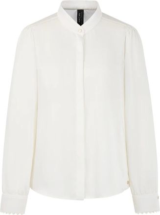 Marc Cain Femme, Blouses et Chemises, Blanc, Taille: 44 FR Blouse avec D&eacute;tails en Dentelle et Col Montant