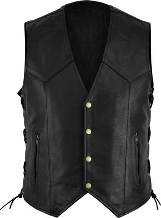 Generic Lederweste Herren Wildleder Biker Trucker Weste Freizeitweste Leder Kutte Braun Druckknöpfe Herren Wildleder Leder Weste Vintage Cowboy Stil Ärmellose